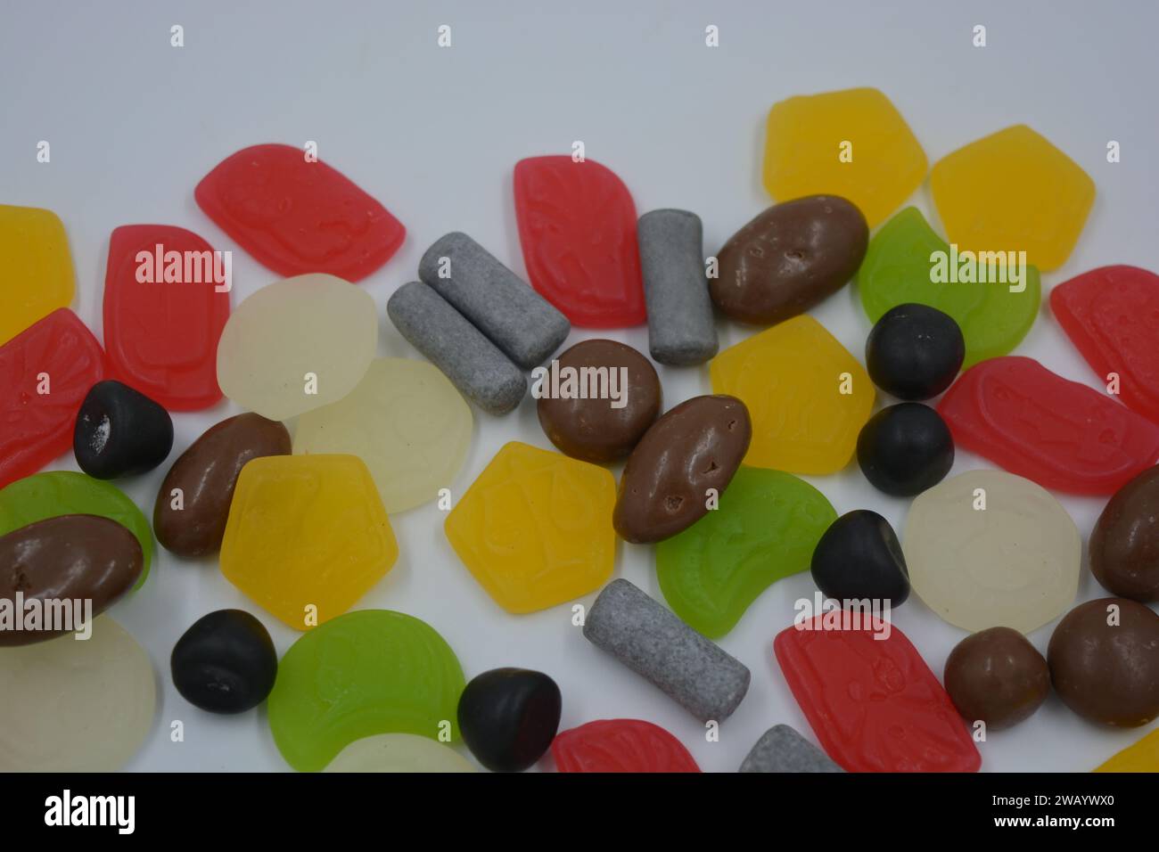 Mix, assorted of unusual branded factory gummy candies in the form of ...