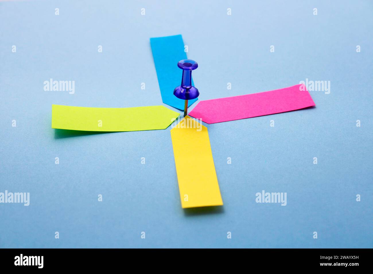 Post-it notes of different colors indicating direction towards blue ...