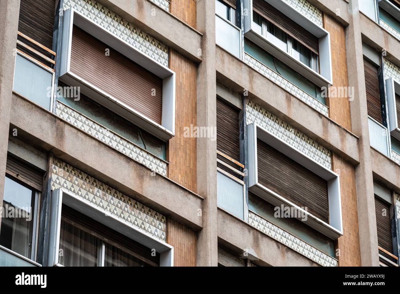 Palermo, Sicily, Italy, December 14, 2023 - Modernism design of windows ...