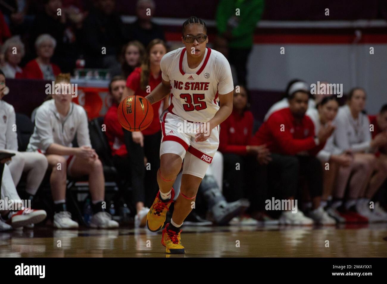 January 7, 2024: NC State Wolfpack guard Zoe Brooks (35) brings the ...