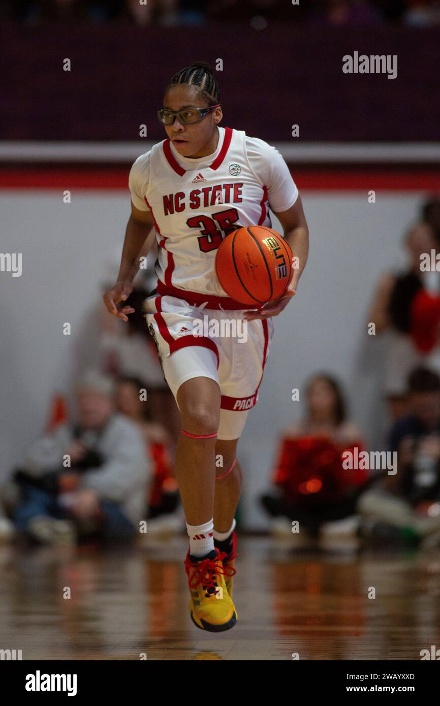 January 7, 2024: NC State Wolfpack guard Zoe Brooks (35) brings the ...