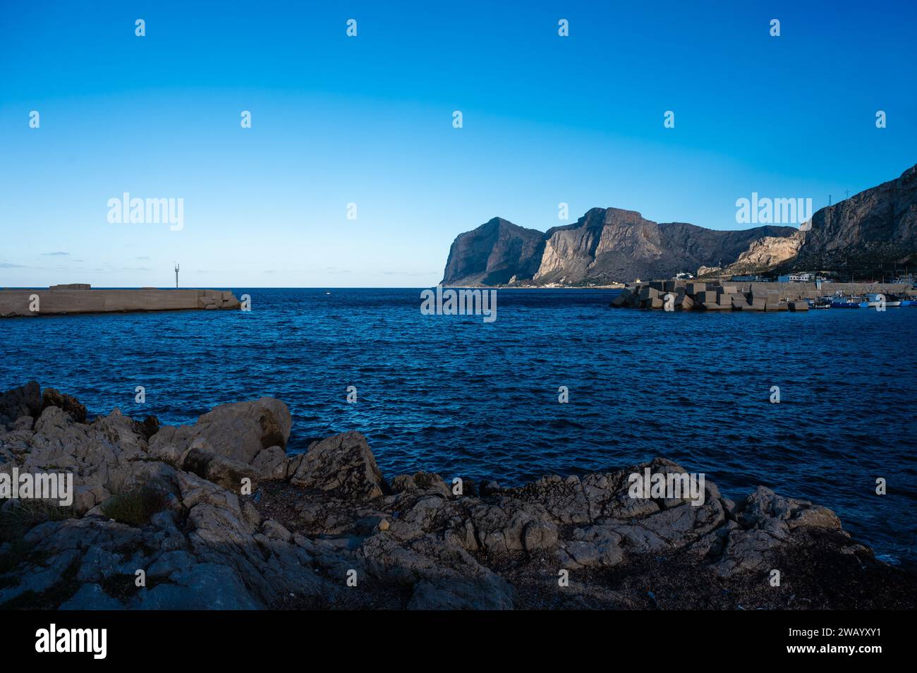 Landscape view over the blue sea and the Capo Gallo at Isola delle ...