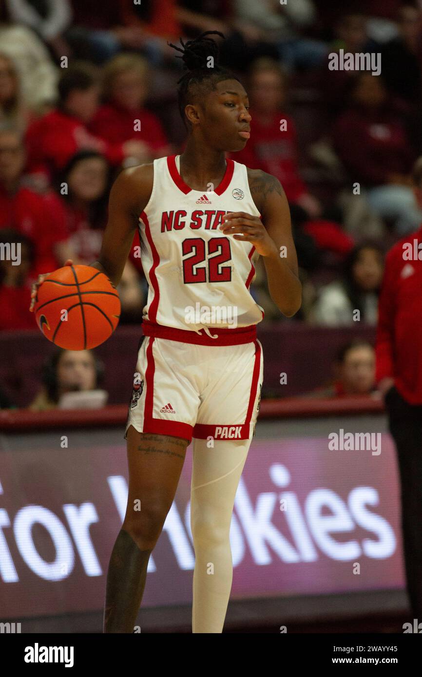 January 7, 2024: NC State Wolfpack guard Saniya Rivers (22) handles the ...