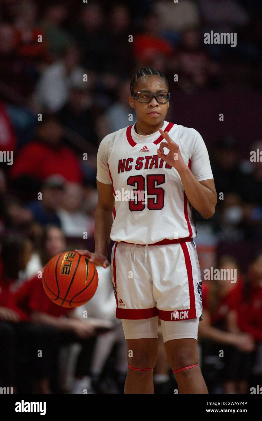 January 7, 2024: NC State Wolfpack guard Zoe Brooks (35) calls a play ...