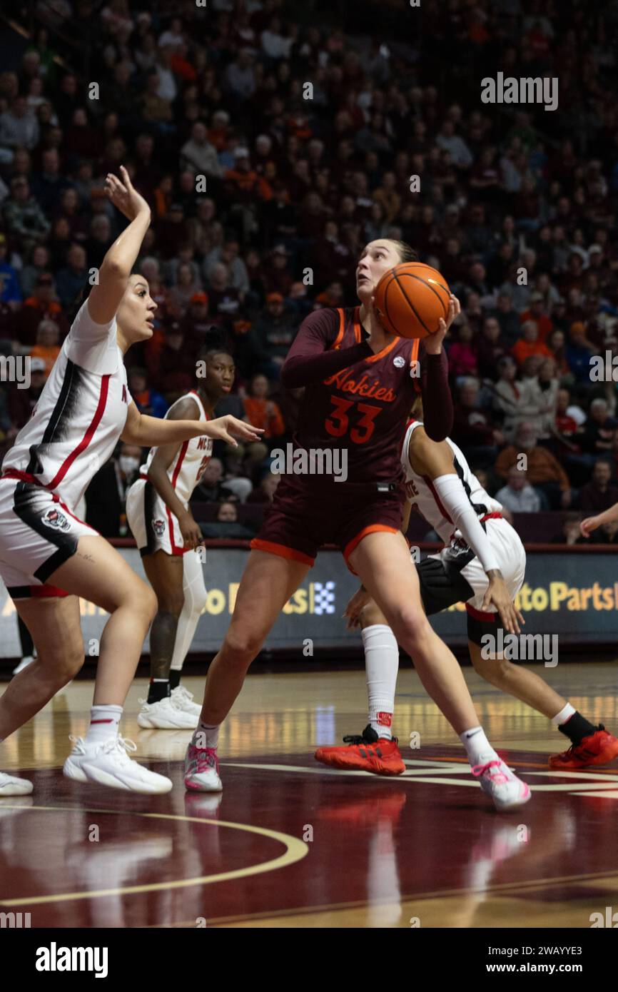 Blacksburg, VA, USA. 7th Jan, 2024. Virginia Tech Hokies center ...