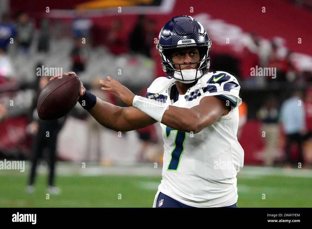 Seattle Seahawks quarterback Geno Smith warms up before an NFL football ...