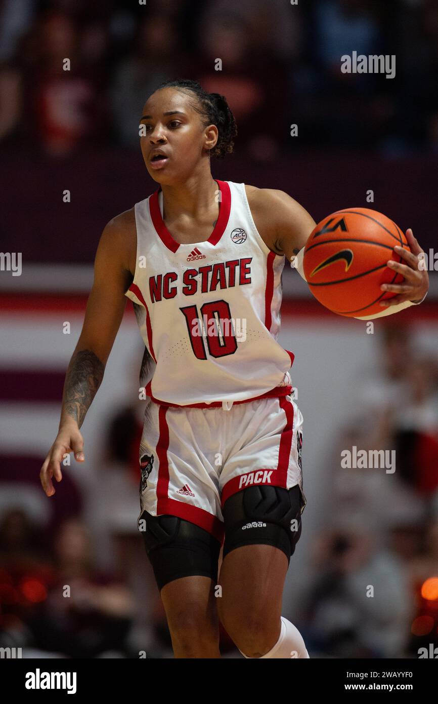 Blacksburg, VA, USA. 7th Jan, 2024. NC State Wolfpack guard Aziaha ...