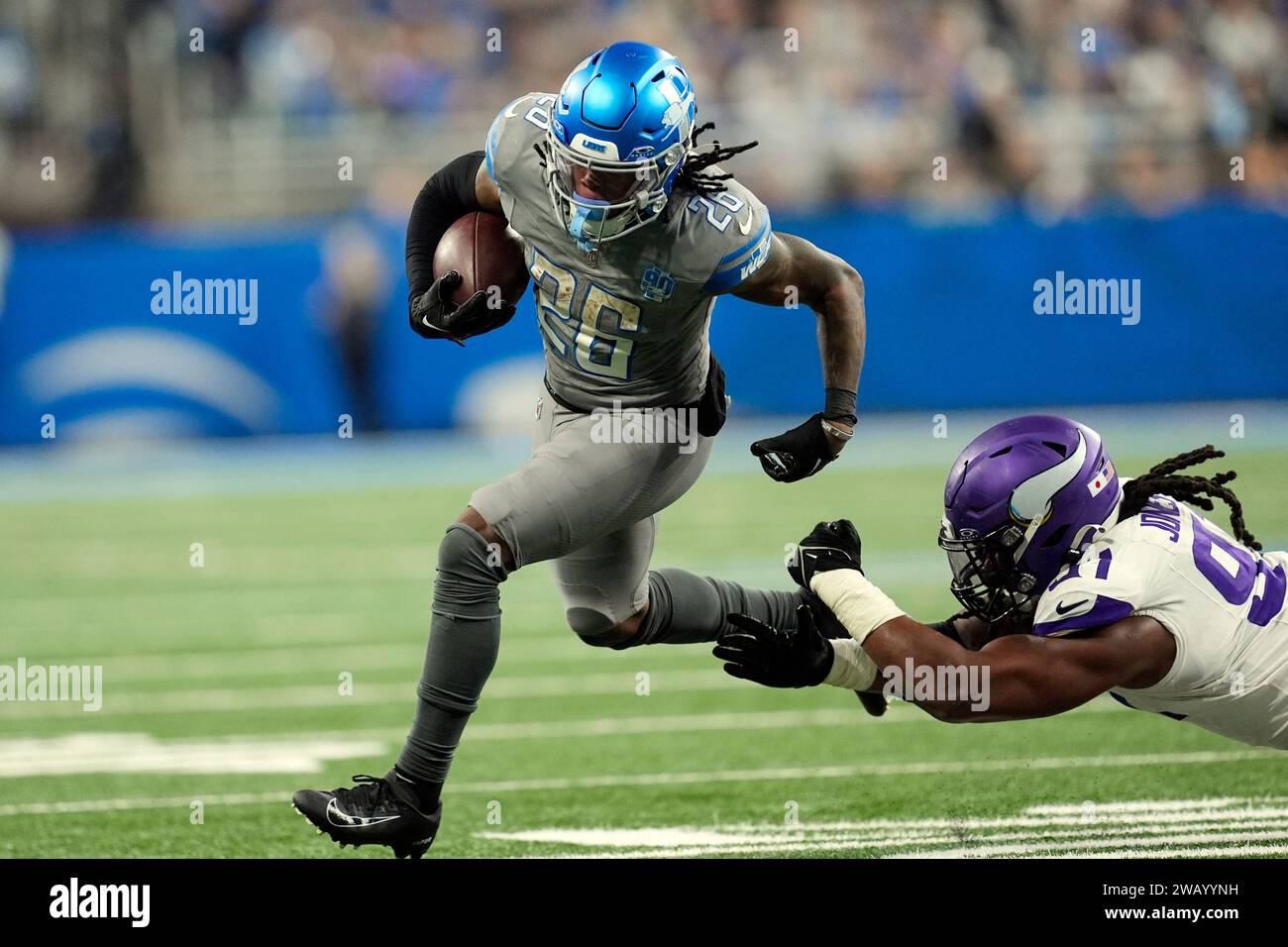 Detroit Lions running back Jahmyr Gibbs rushes during the second half ...