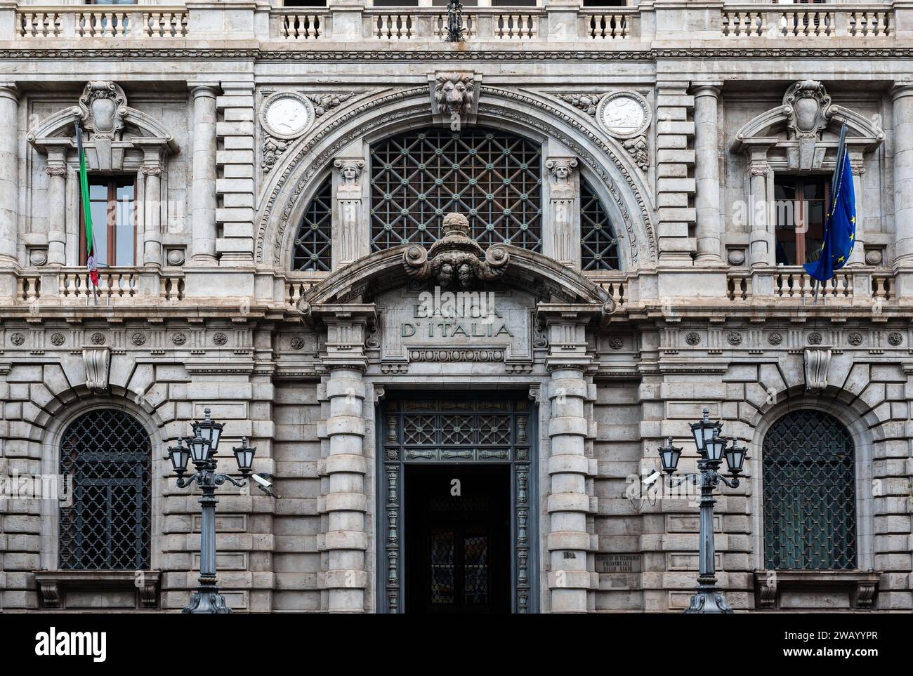 Palermo, Sicily, Italy, 15 December 2023 - Facade of the Banca d Italia ...