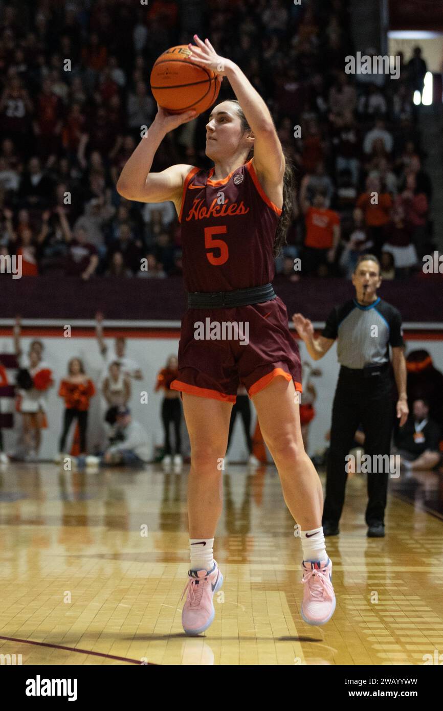 Blacksburg, VA, USA. 7th Jan, 2024. Virginia Tech Hokies guard Georgia ...