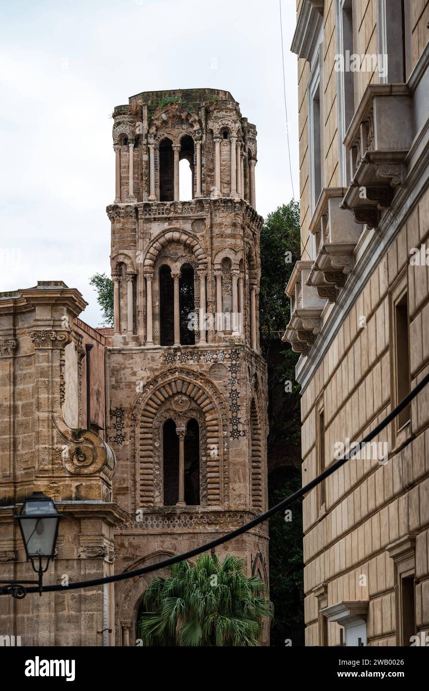 Palermo, Sicily, Italy, 15 December 2023 - View over old church tower ...