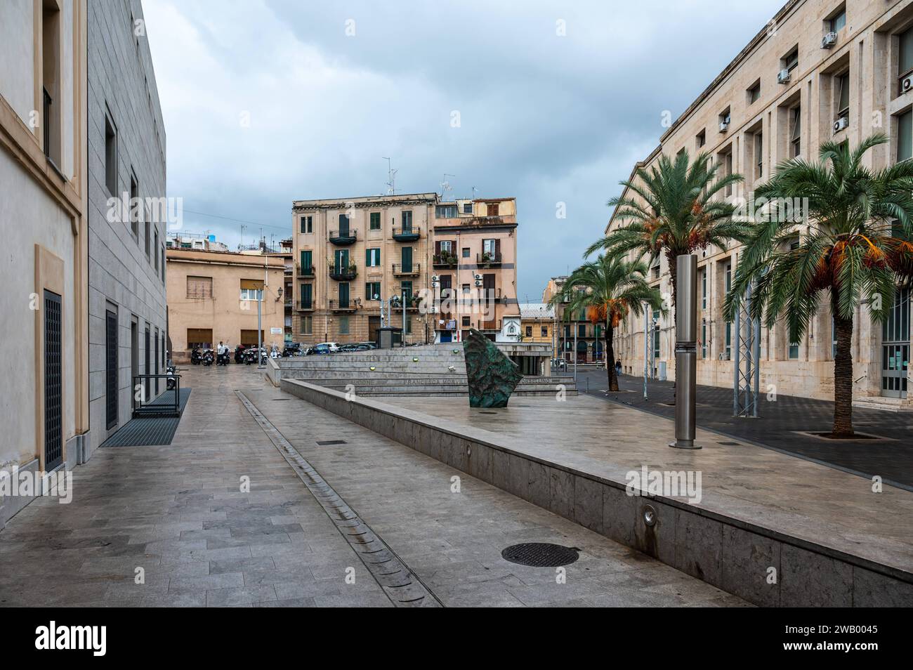 Palermo, Sicily, Italy, 15 December 2023 - The court house reflecting ...