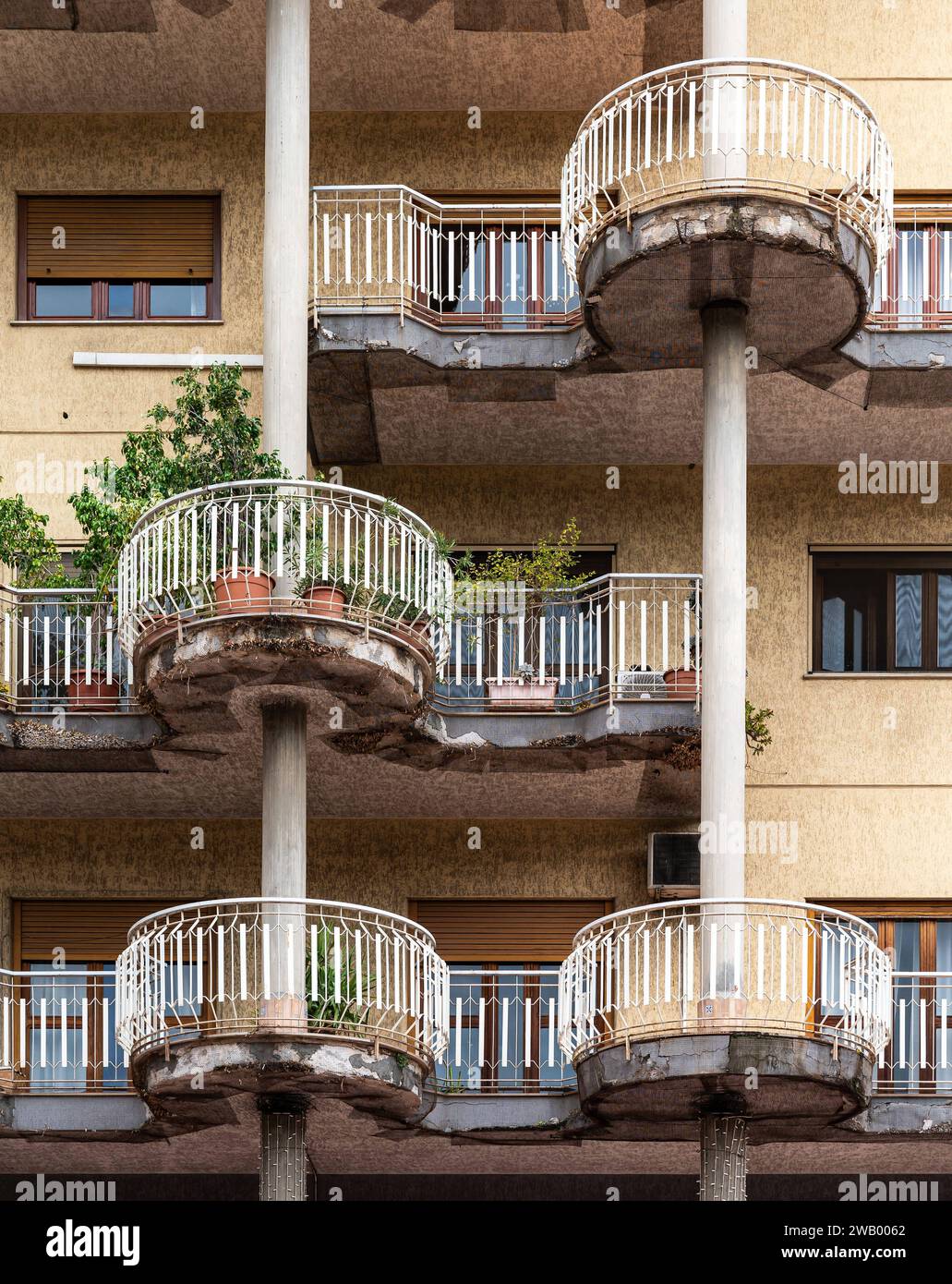 Palermo, Sicily, Italy, 15 December 2023 - Round shaped balconies at ...
