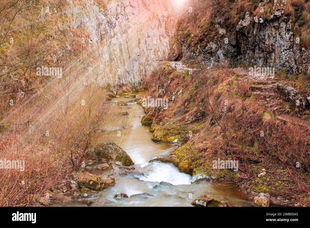 river flowing into a limestone creek (Cheile Turzii, Transylvania Stock ...
