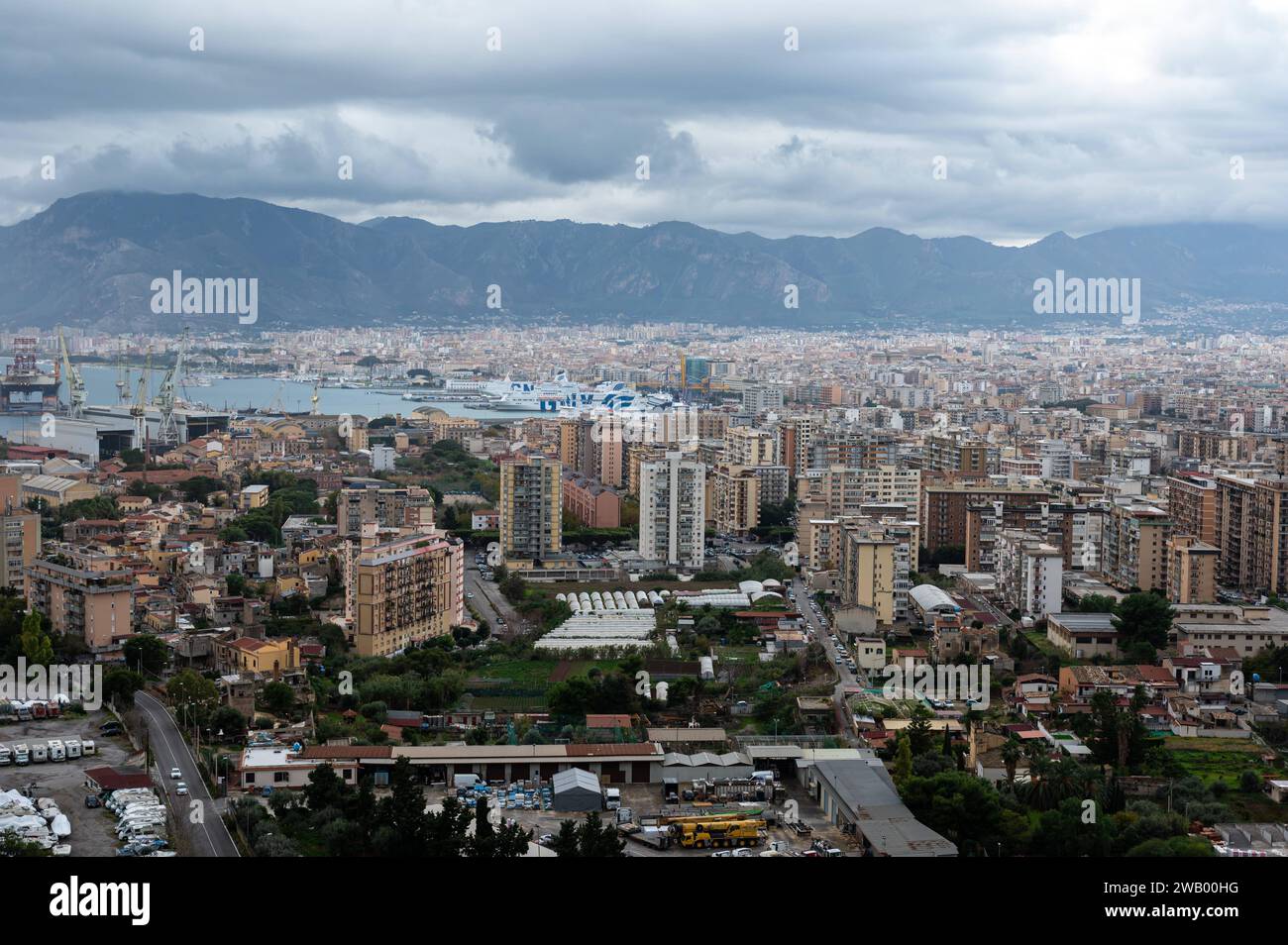 Palermo, Sicily, Italy, December 16, 2023 - Aerial landscape view over ...