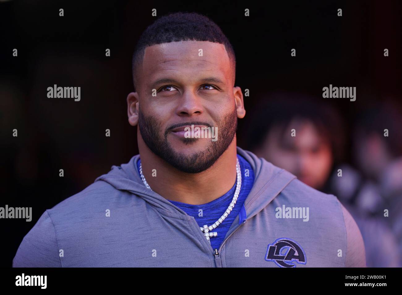 Los Angeles Rams defensive tackle Aaron Donald walks out of a tunnel ...