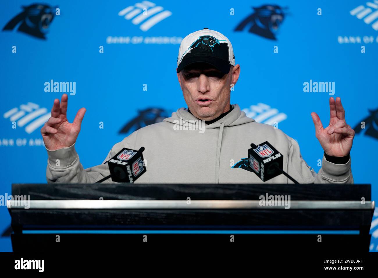 Carolina Panthers interim head coach Chris Tabor speaks after an NFL ...