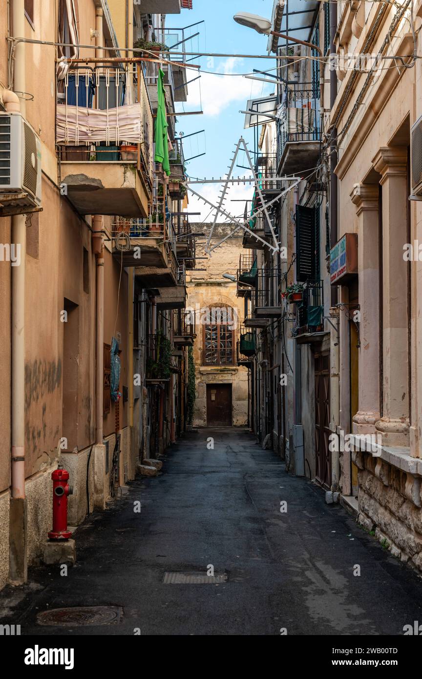 Altofonte, Sicily, Italia, December 17, 2023 - Narrow alley in the ...