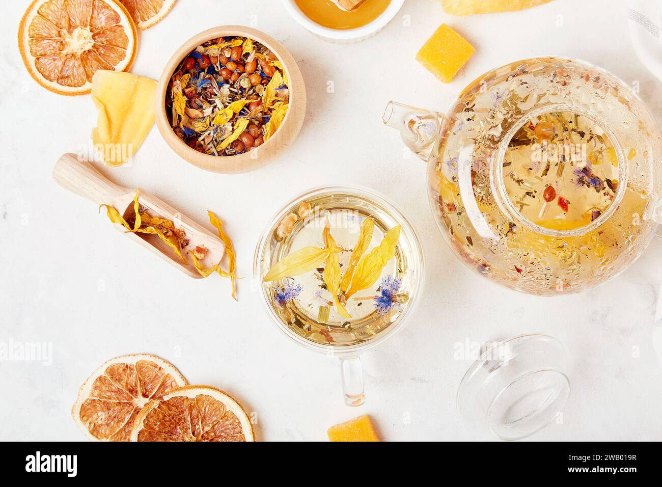 Aesthetic tea time, herbal tea table setting. Natural herbal tea ...