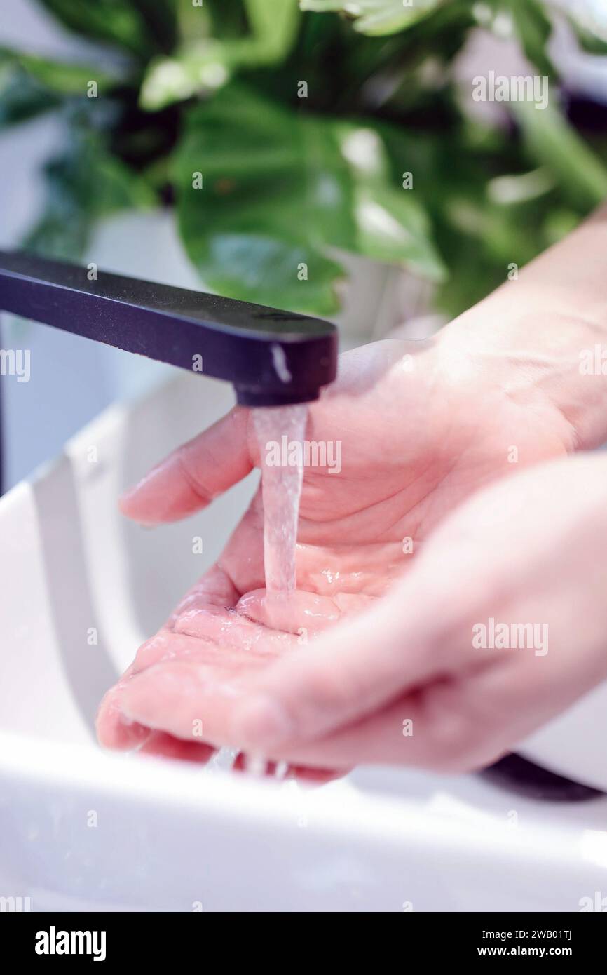 Hands wash procedure, cleaning hands with soap from viruses and ...