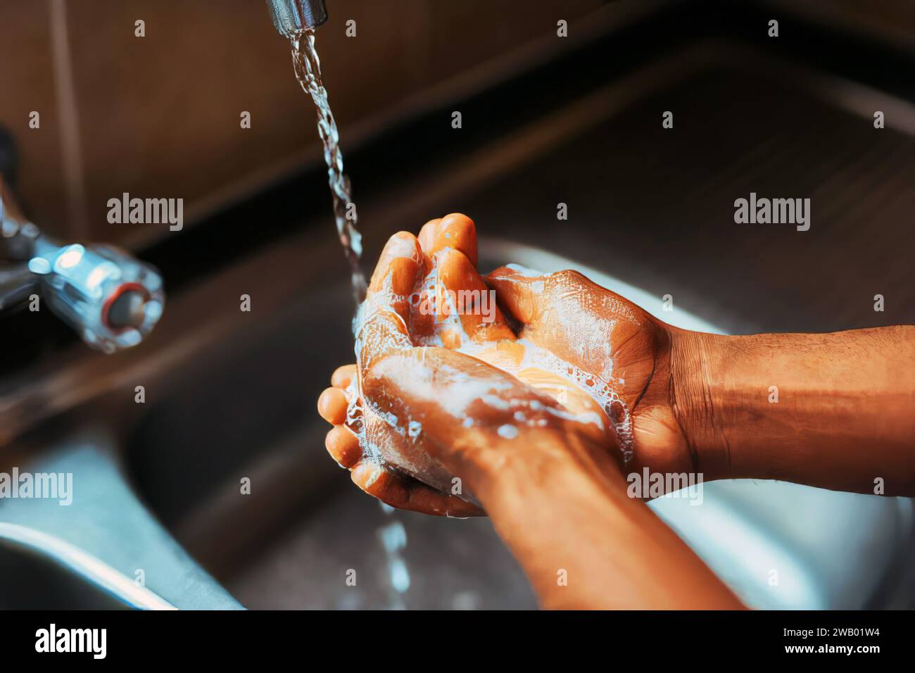 Hands wash procedure, cleaning hands with soap from viruses and ...