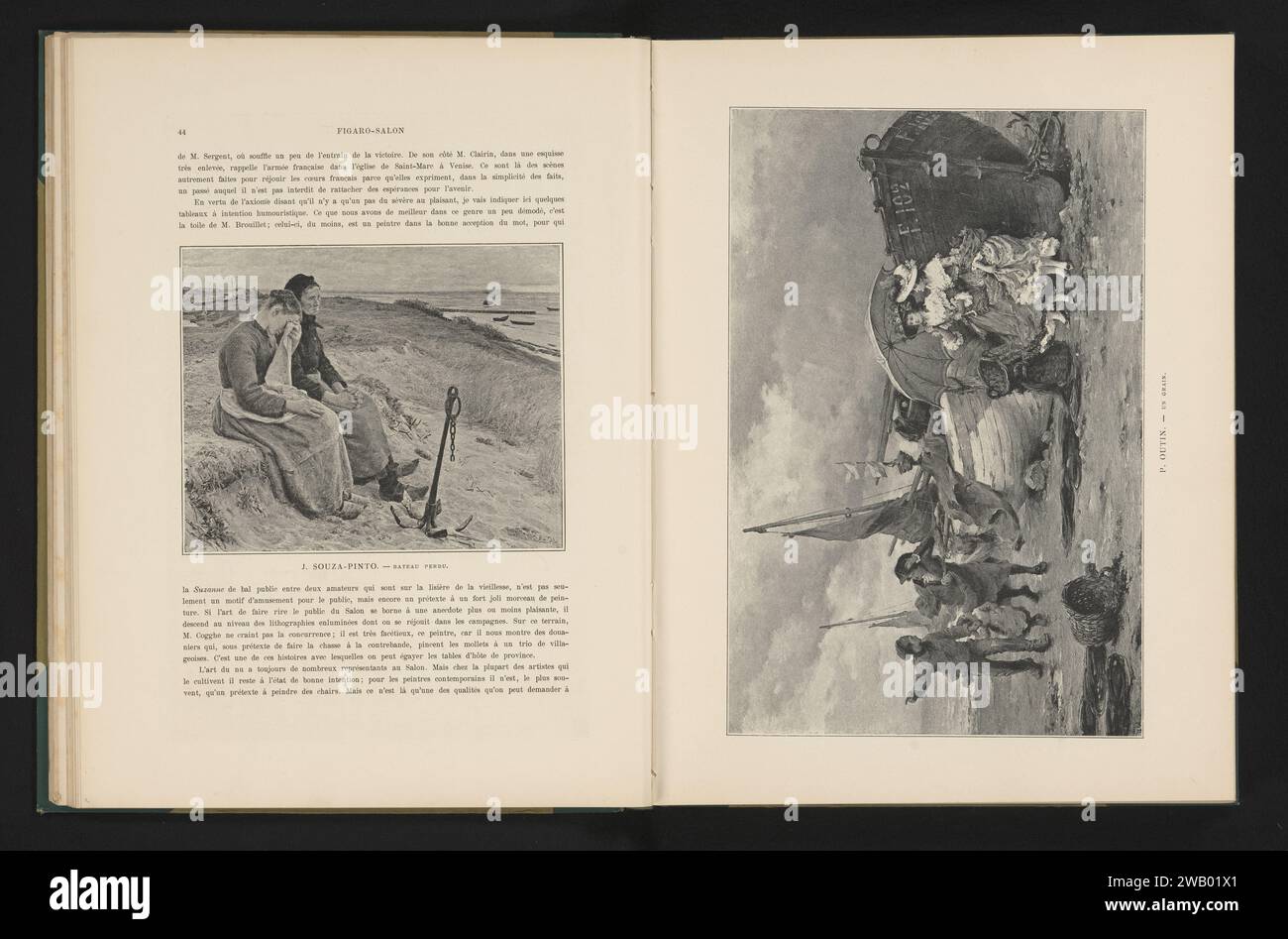 Reproduction of a painting of company on the beach in the rain by ...