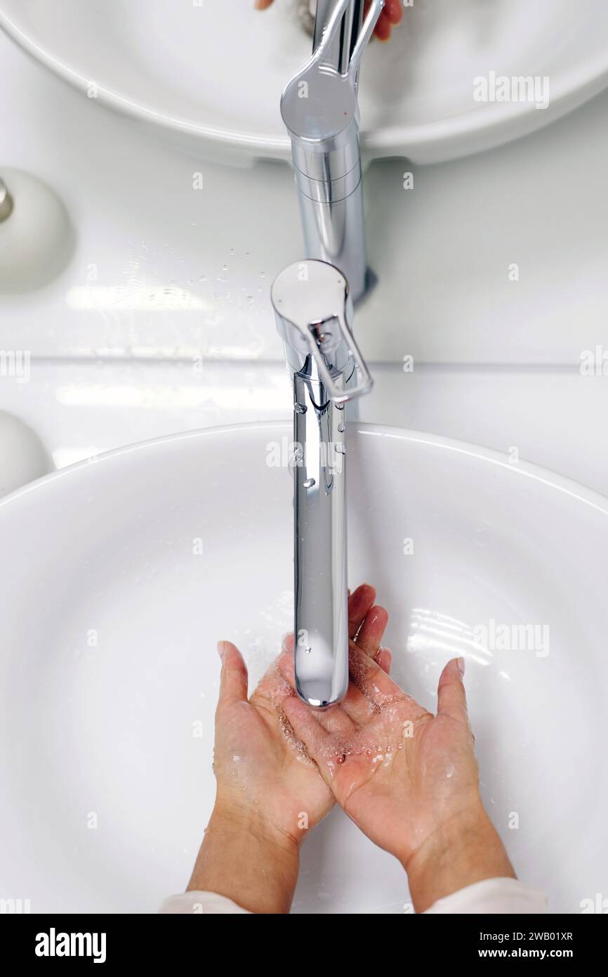 Hands wash procedure, cleaning hands with soap from viruses and ...
