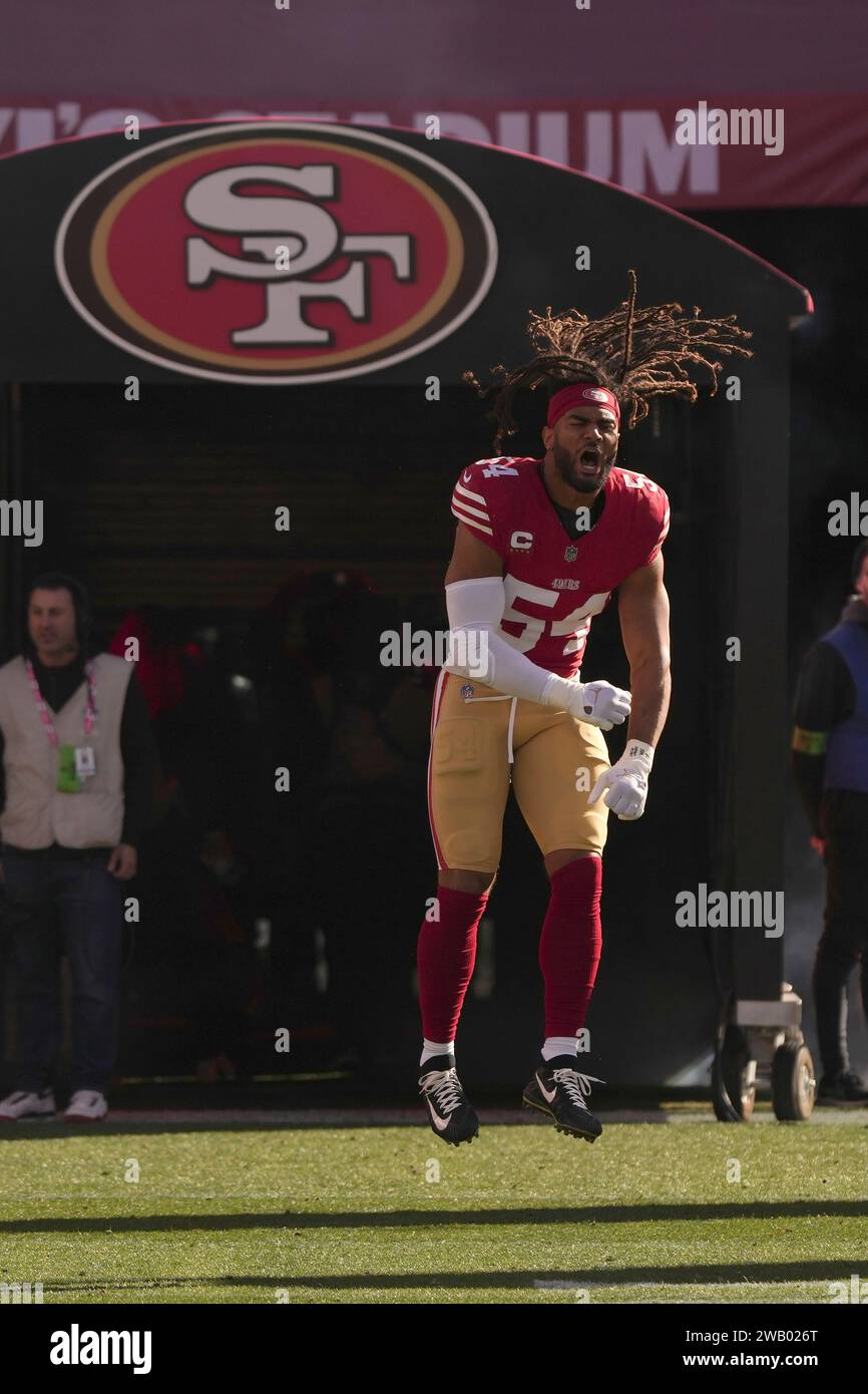 San Francisco 49ers linebacker Fred Warner (54) is introduced before an ...
