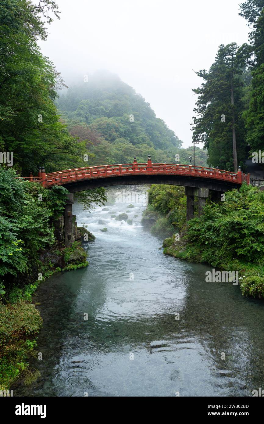 shinkyo bridge across the daiya river in nikko japan on a misty day ...