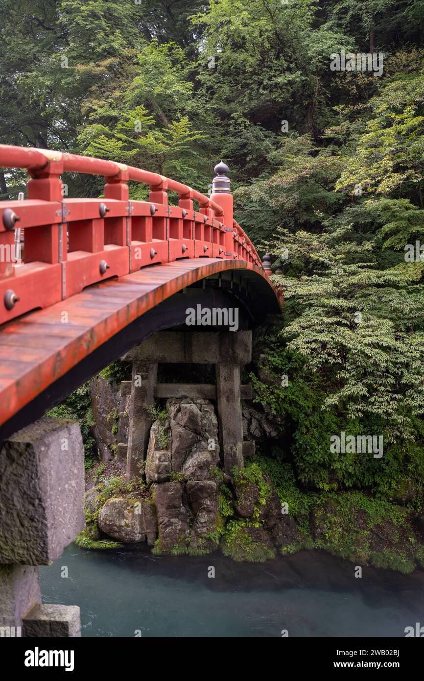 shinkyo bridge across the daiya river in nikko japan on a misty day ...