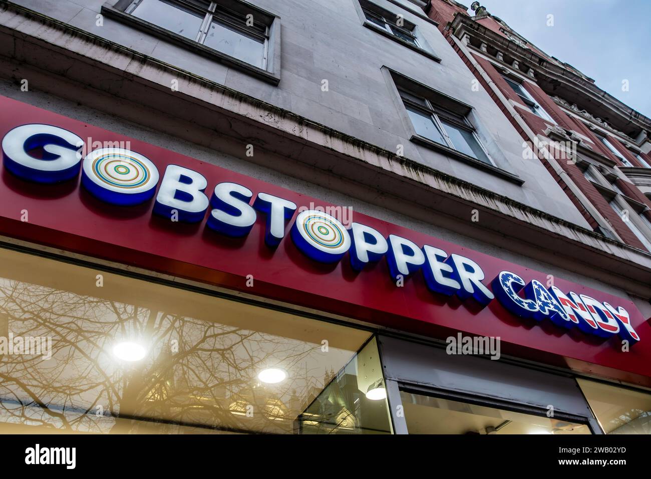 Signage for Gobstoppers Candy, a sweet store in Belfast Northern ...