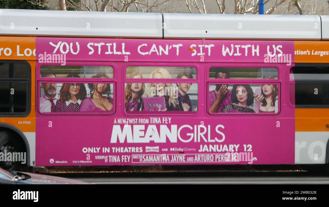 Los Angeles, California, USA 4th January 2024 Mean Girls Bus in ...