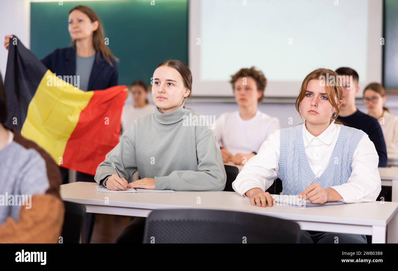 Young girls students study diligently at school Stock Photo - Alamy