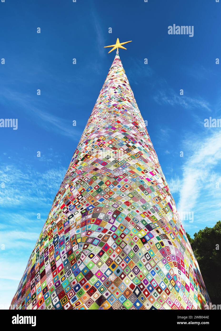 Amazing huge Christmas tree made from knitted crocheted granny squares ...