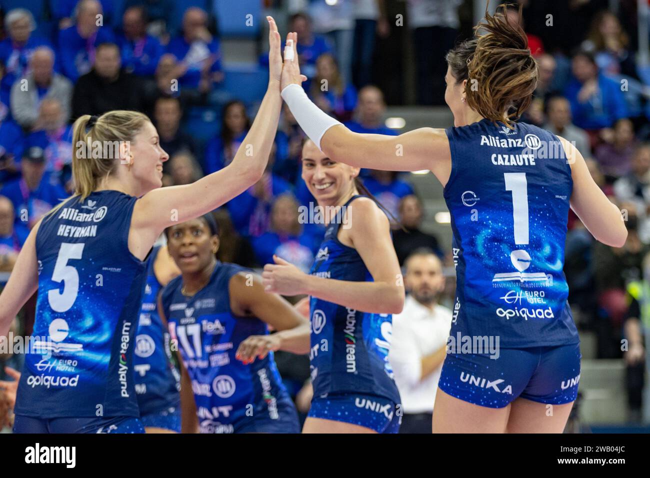 Milan, Italy. 07th Jan, 2024. Exultation of Helena Cazaute (Allianz VV Milano) with Laura ...