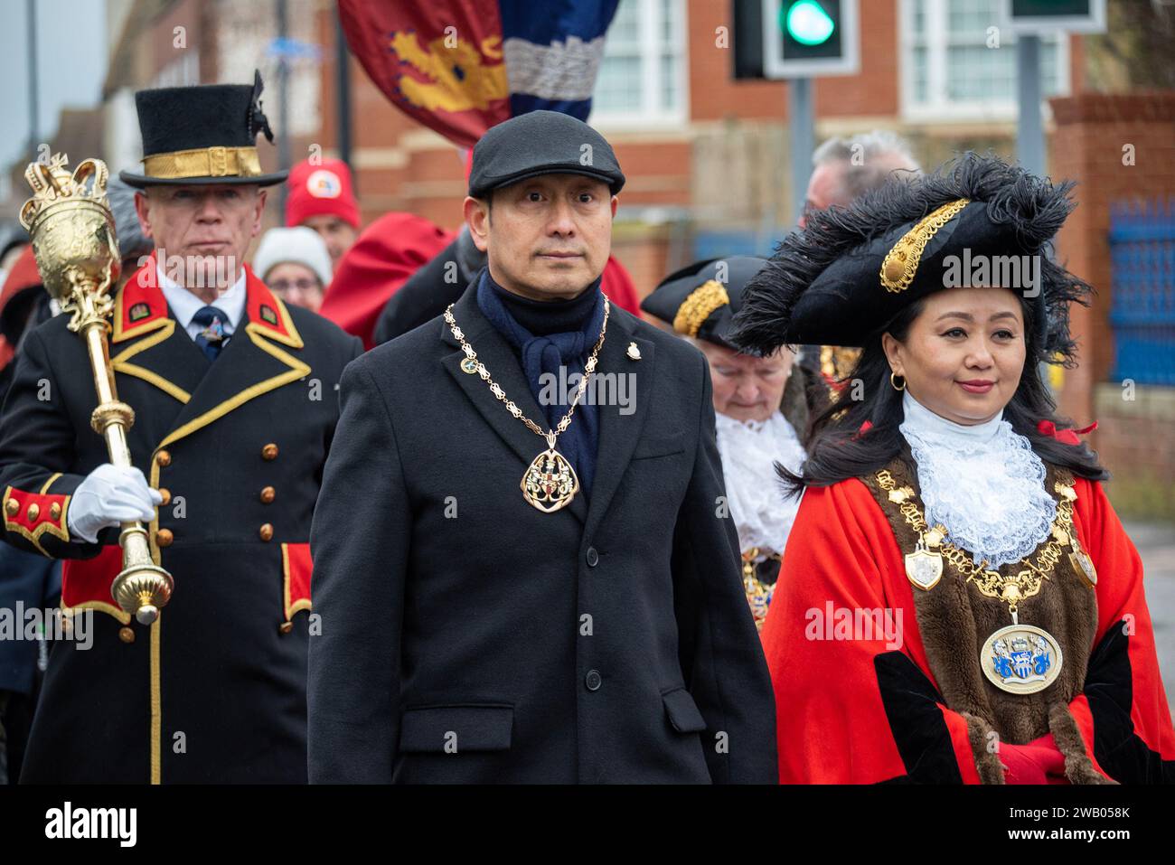 Margate, UK. 7th Jan, 2024. Mayor walks with her partner during the ...