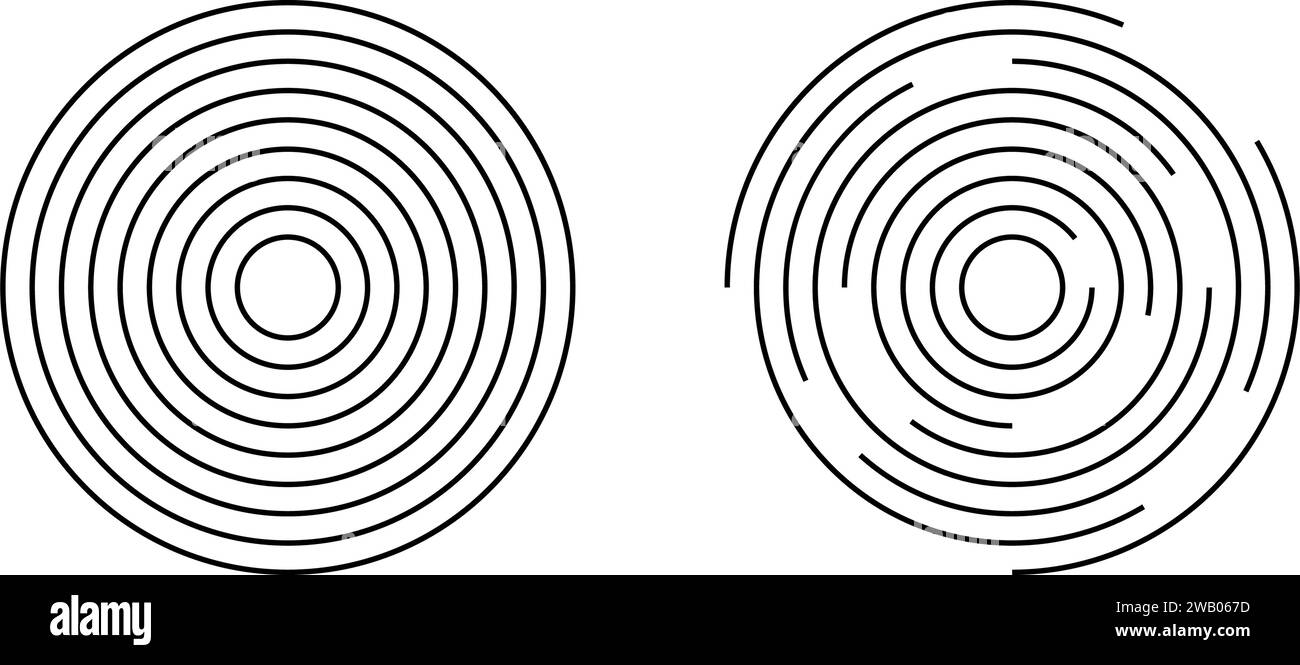 Circular ripple icons. Concentric circles with whole and broken lines ...