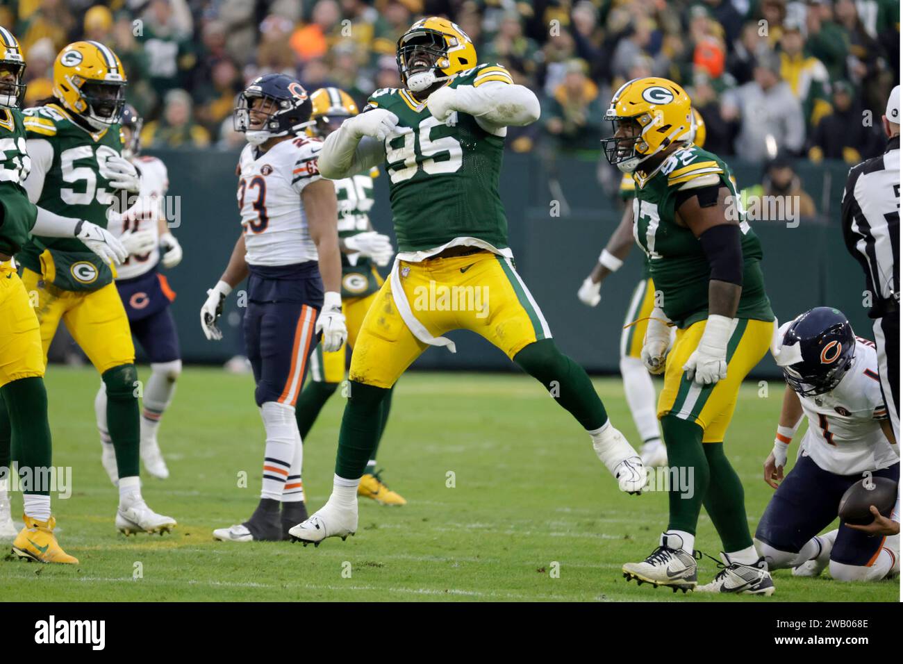 Green Bay Packers defensive tackle Devonte Wyatt (95) celebrates after ...