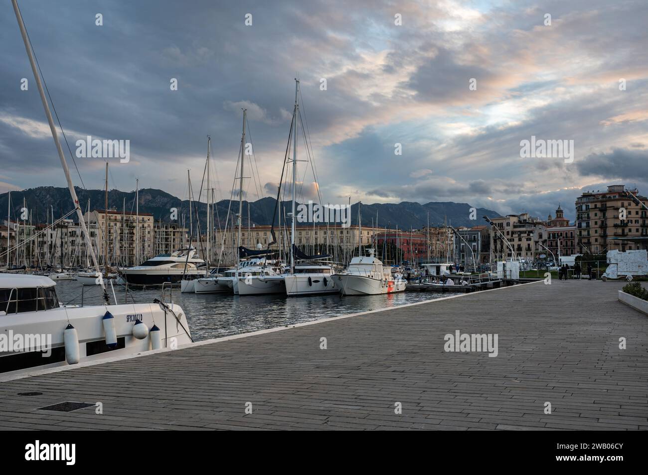 Palermo, Sicily, Italy, December 14, 2023 - The pier at the harbor ...