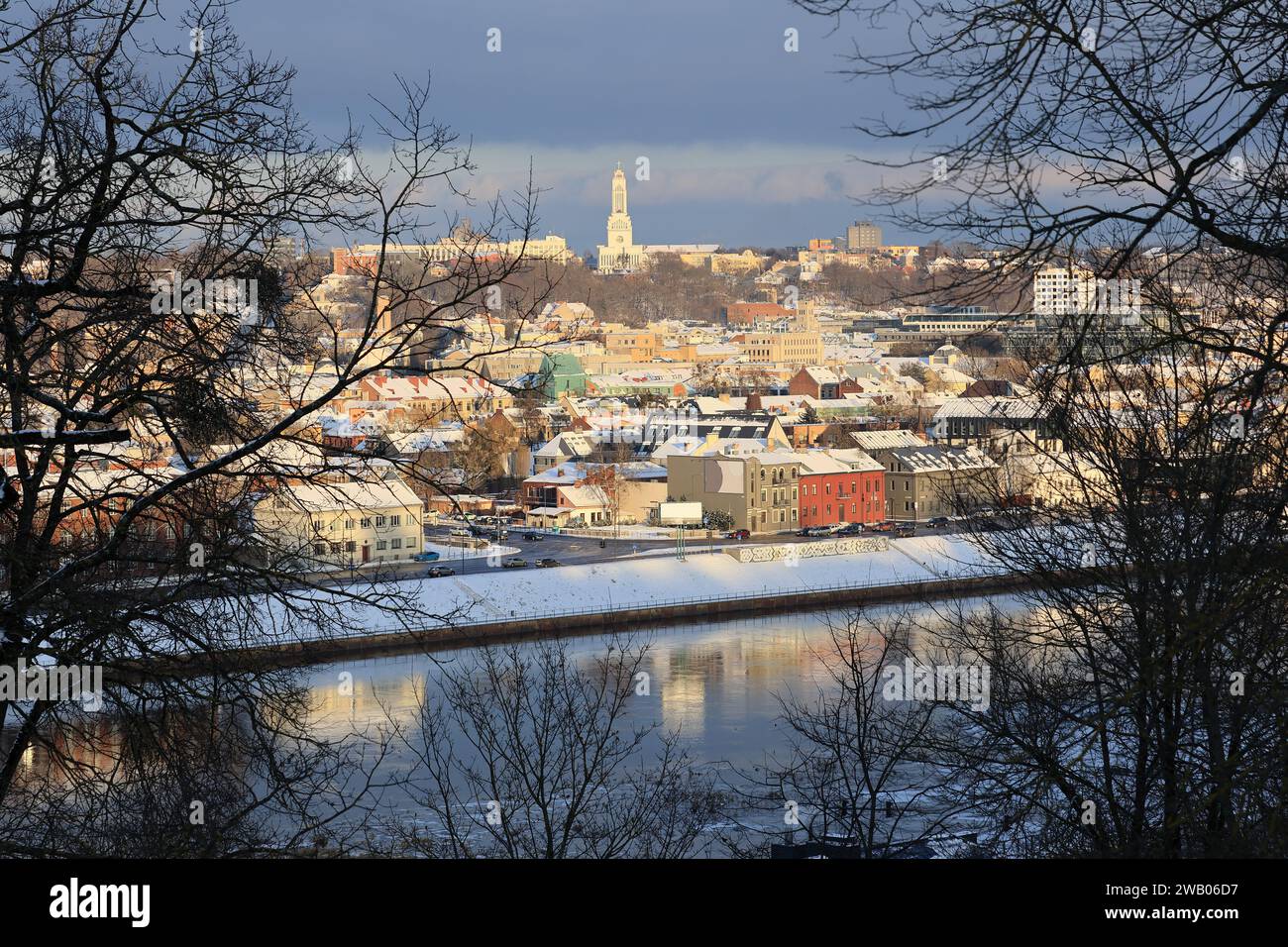 The late afternoon view of Kaunas downtown by Neman River and modern ...