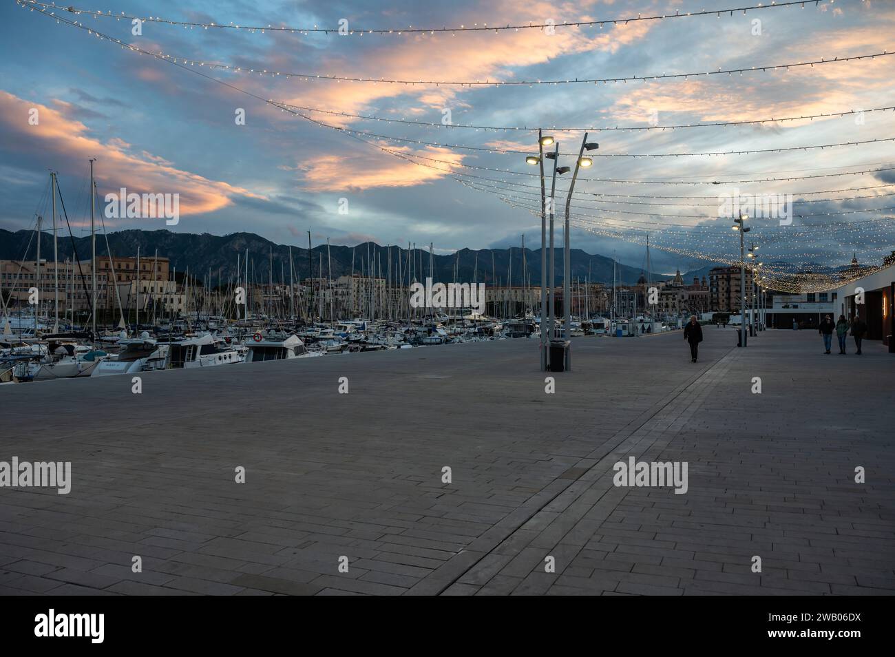 Palermo, Sicily, Italy, December 14, 2023 - The pier at the harbor ...