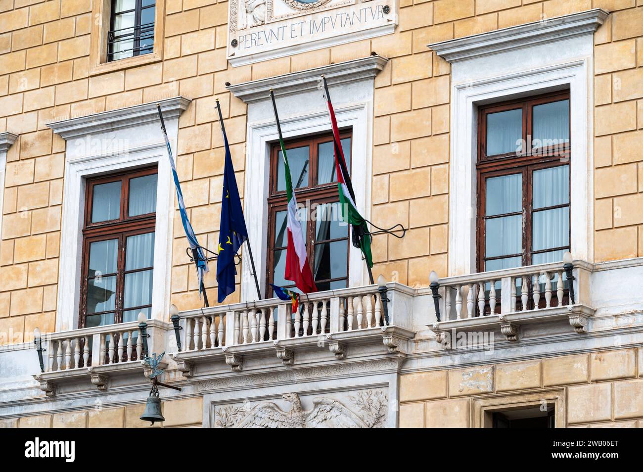 Palermo, Sicily, Italy, 15 December 2023 - Flags at the Pretorio Palace ...