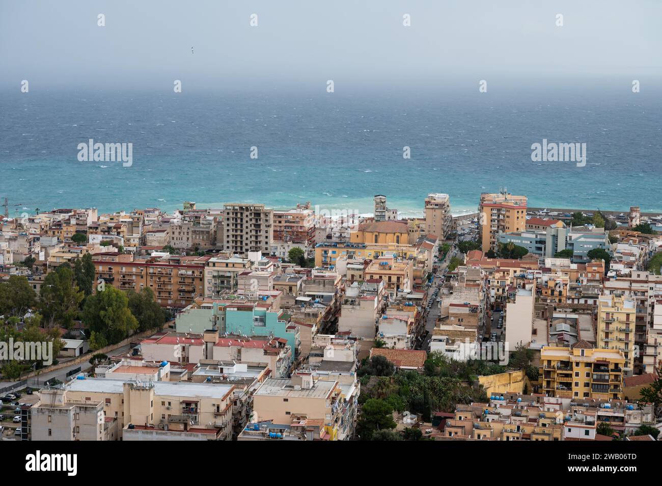 Aranella, Sicily, Italy, December 16, 2023 - High angle view over the ...