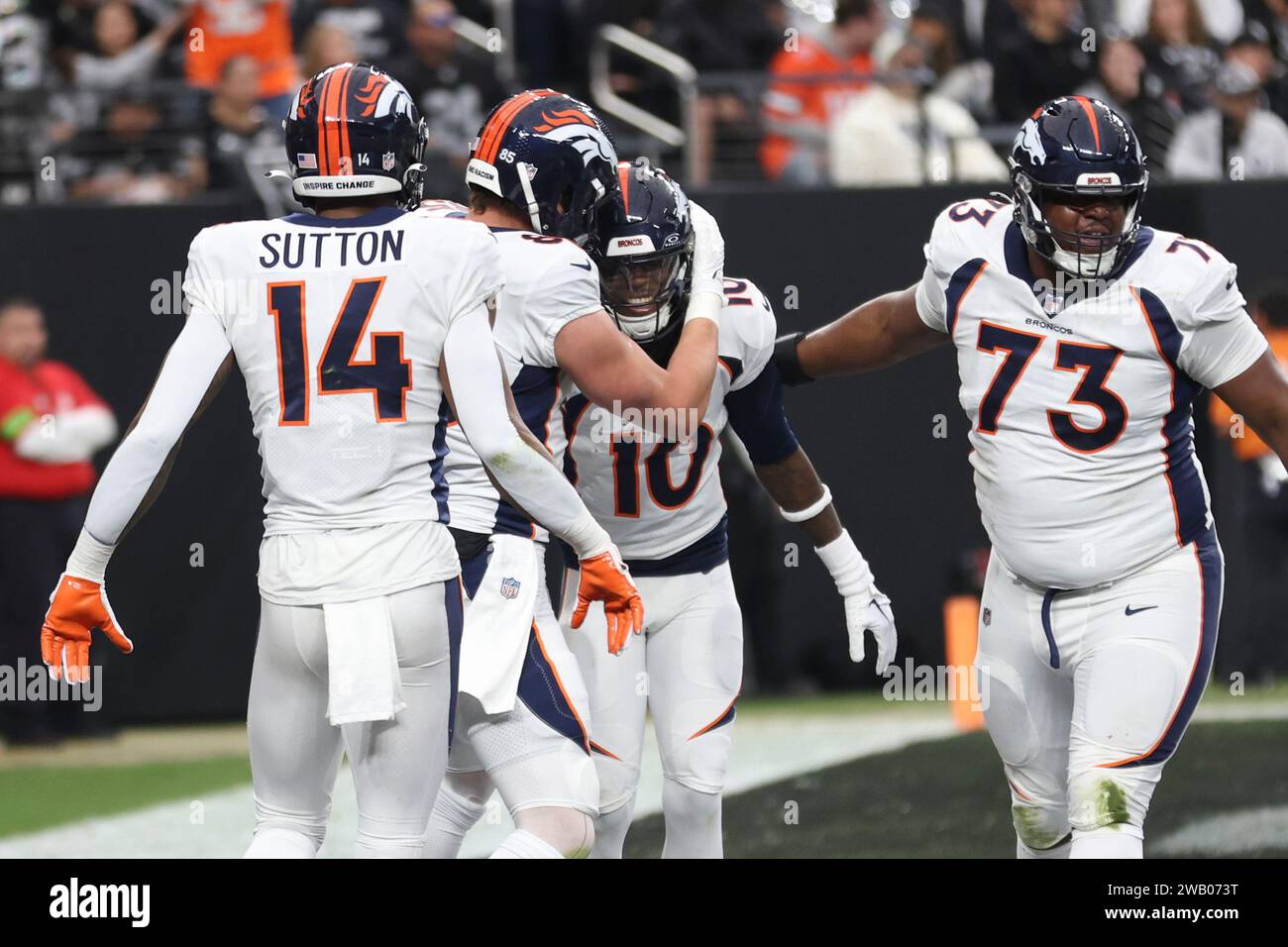 Denver Broncos palyers, from left, Courtland Sutton, Lucas Krull, Jerry ...