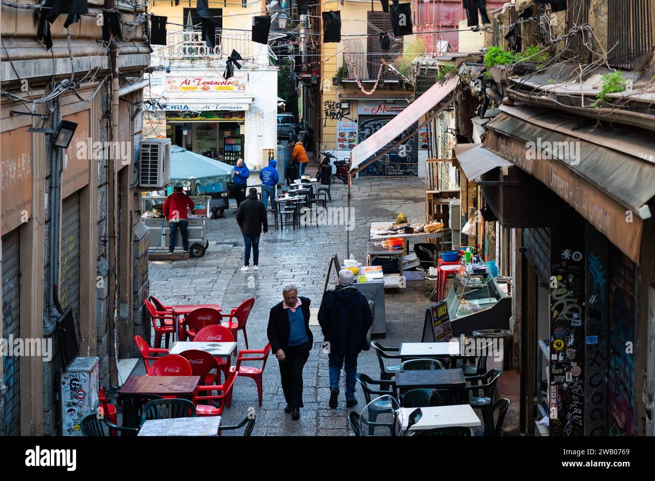 Palermo, Sicily, Italy, December 19, 2023 - High angle view over lively ...