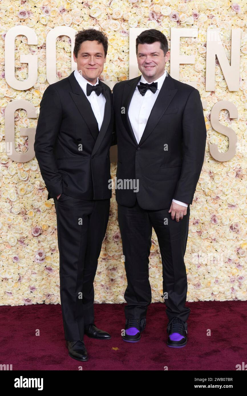 Phil Lord, left, and Christopher Miller arrive at the 81st Golden Globe ...