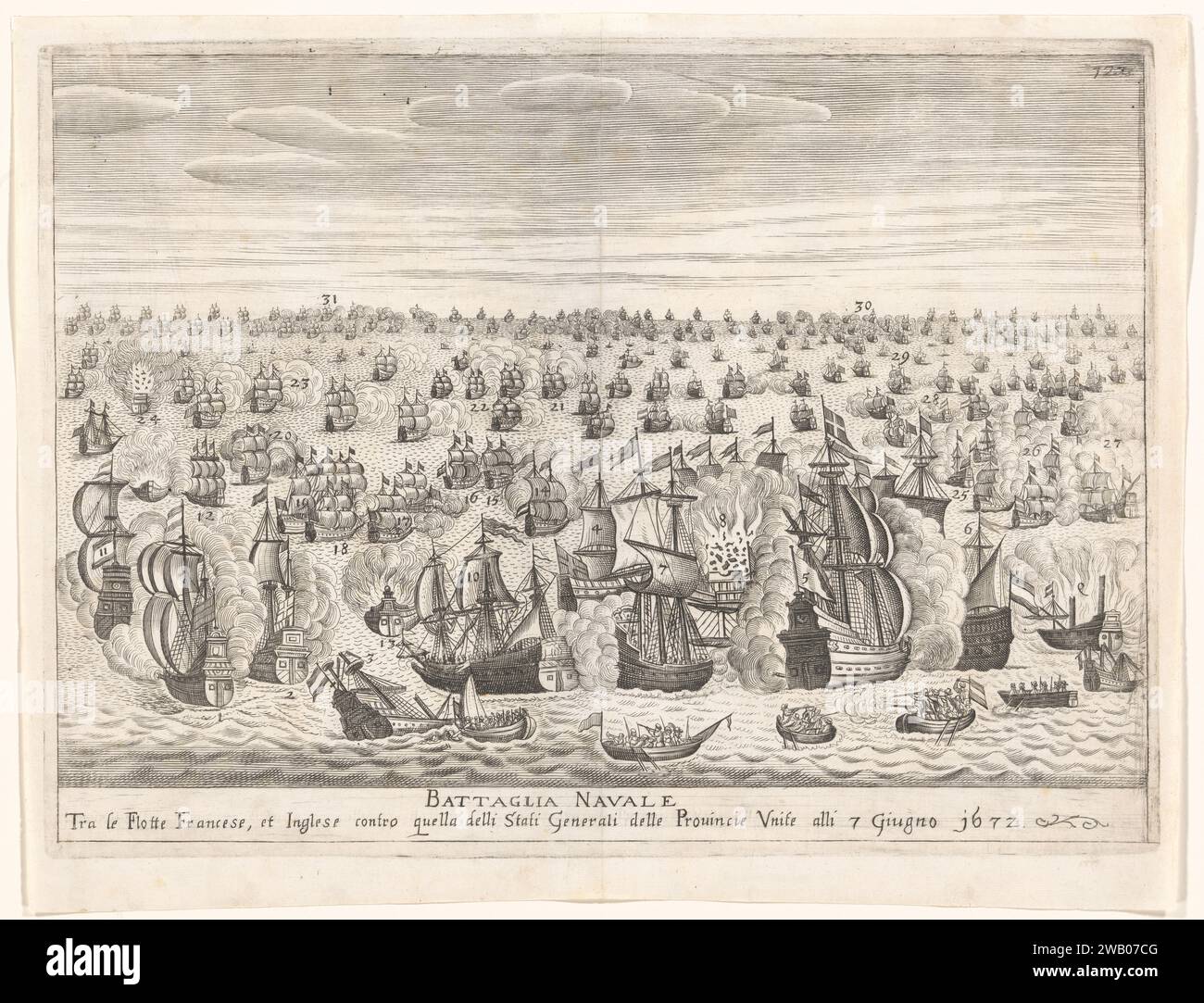 Battle of SoleBay, Anonymous, 1673 print Zeeslag Bij Solebay 'Naval ...