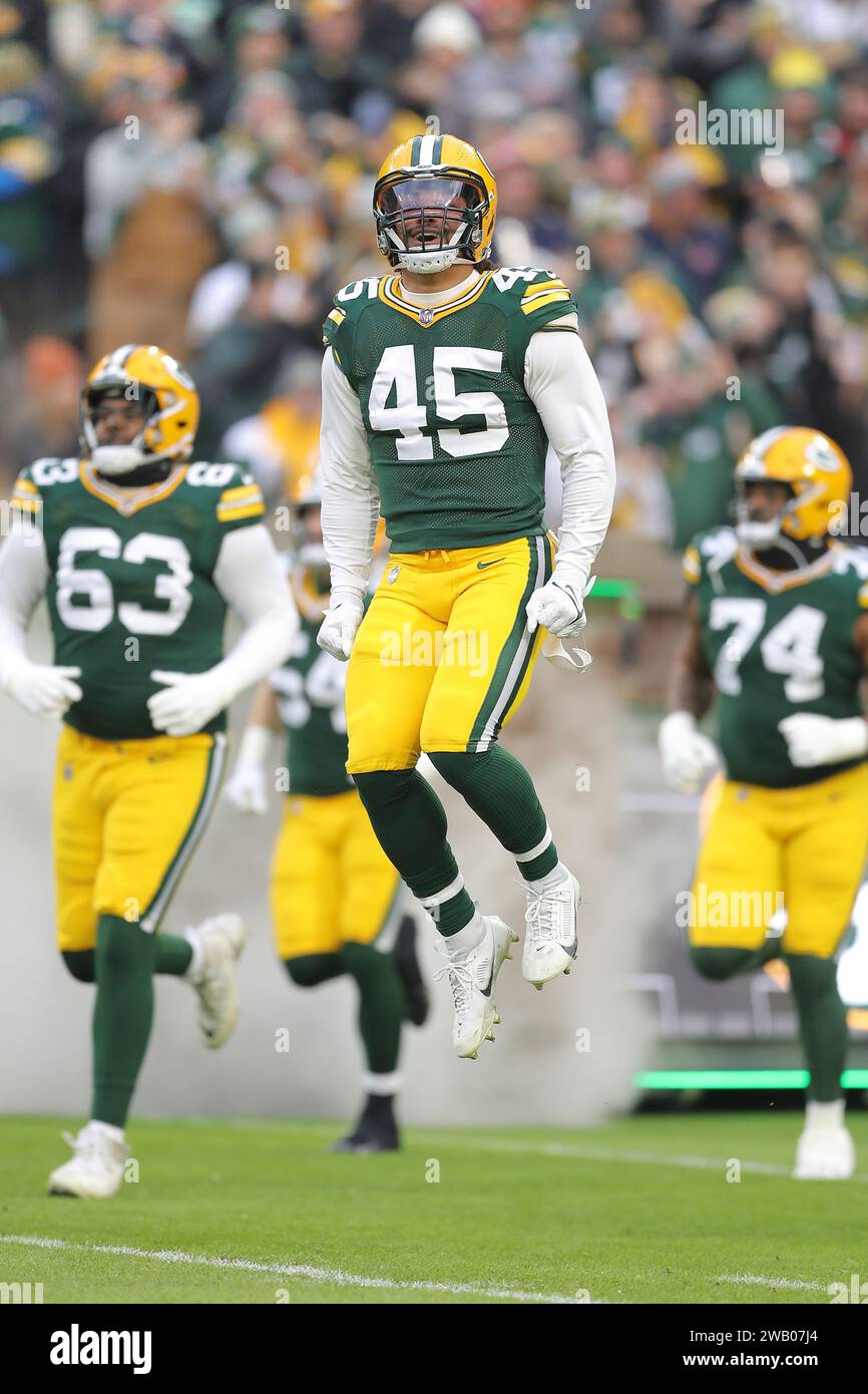 Green Bay Packers linebacker Eric Wilson (45) reacts prior to an NFL ...