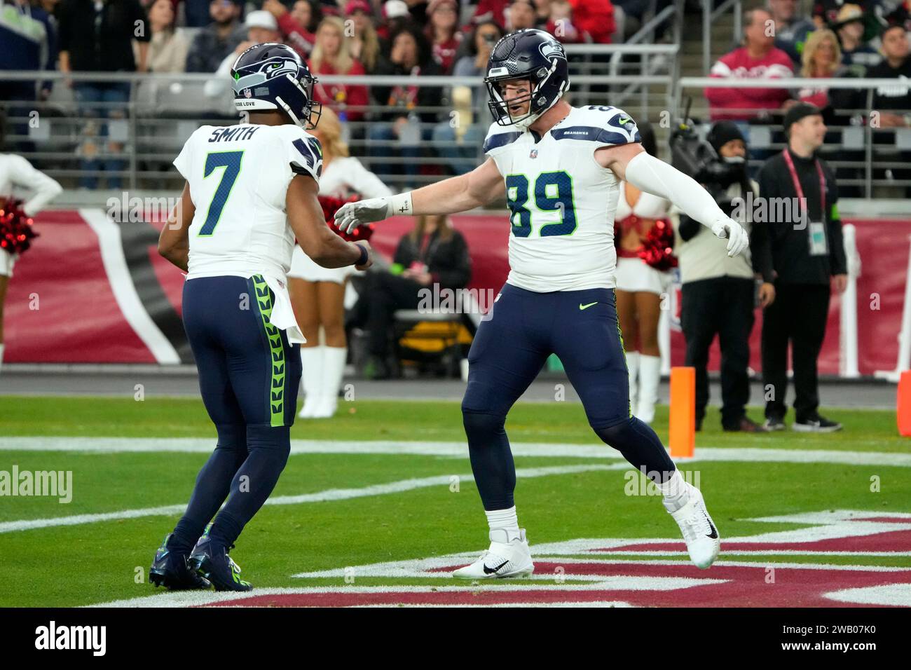 Seattle Seahawks tight end Will Dissly (89) celebrates with quarterback ...
