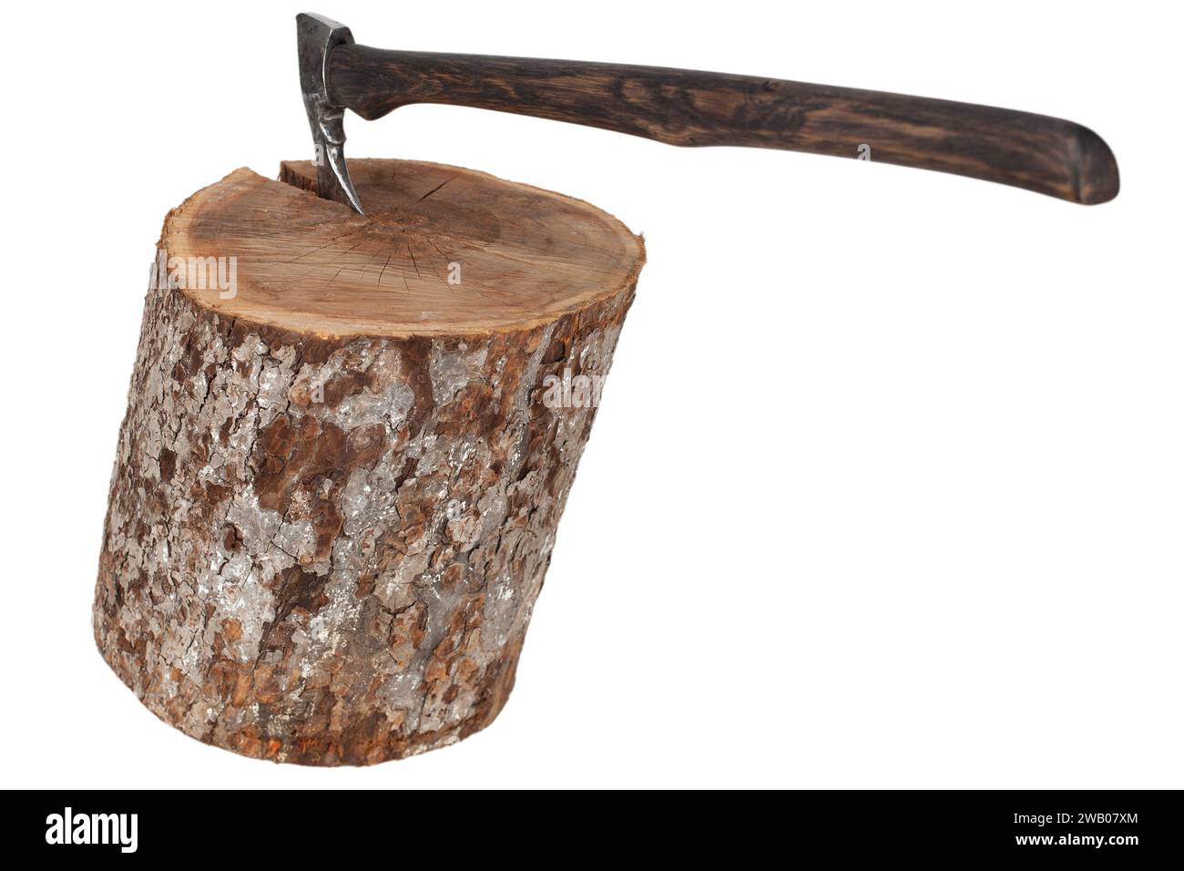 antique axe with wooden handle in wood log on white background Stock ...